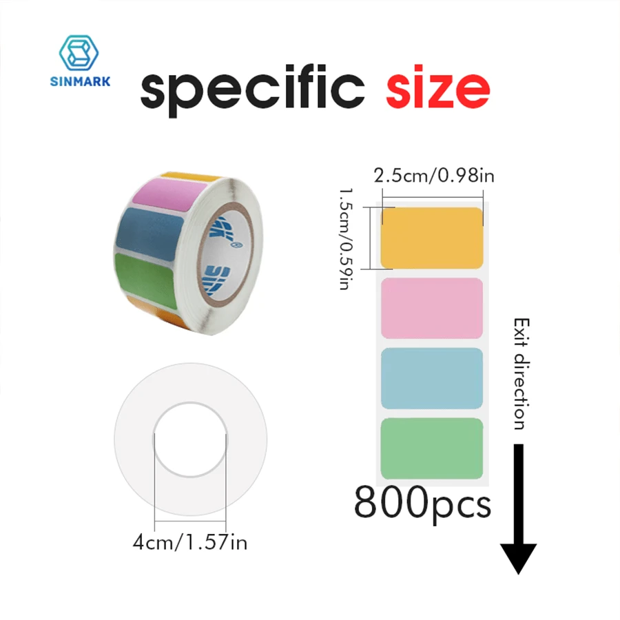 SINMARK 1 Roll Of 800pcs Blank Sticker Labels, Colorful Thermal Adhesive Paper, Editable ...
