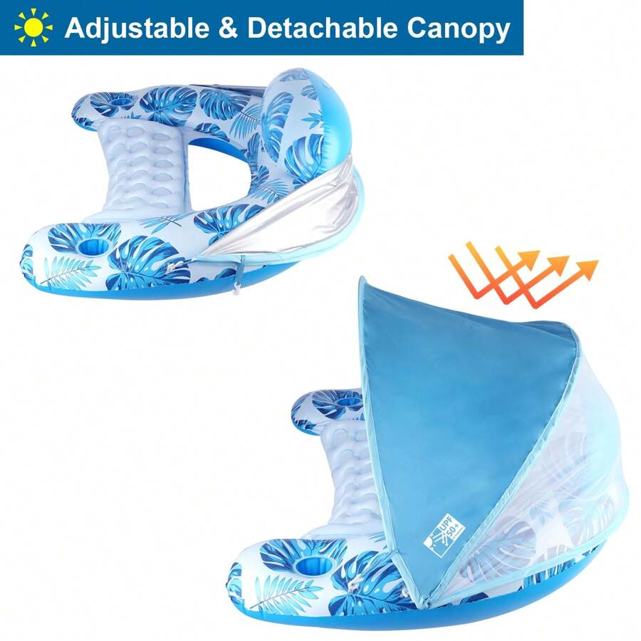 Pool Float With Canopy, Cup Holder - XL Pool Chair Lounge Float With ...