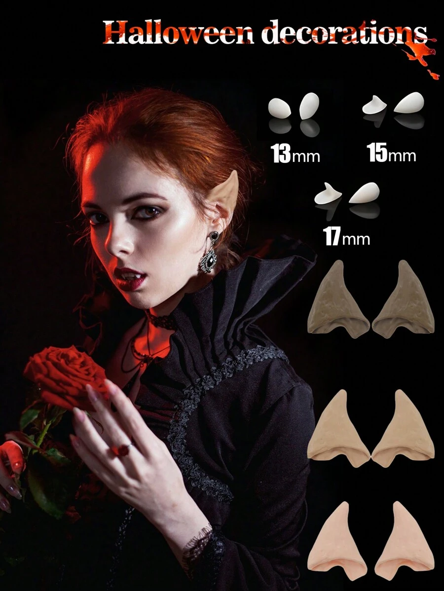 3 Sizes Vampire Teeth Cosplay Fake Fangs - Realistic Vampire Half-Ear ...