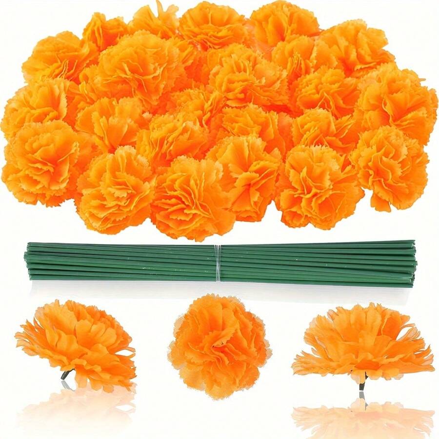 30pcs Artificial Marigold Flowers 2inch Silk Marigolds Decoration Set ...