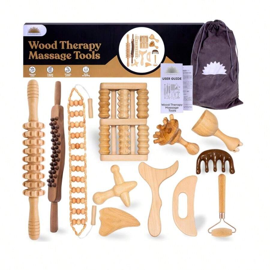 Wood Therapy Massage Tools 12 Pcs - Lymphatic Drainage Massager, Anti ...