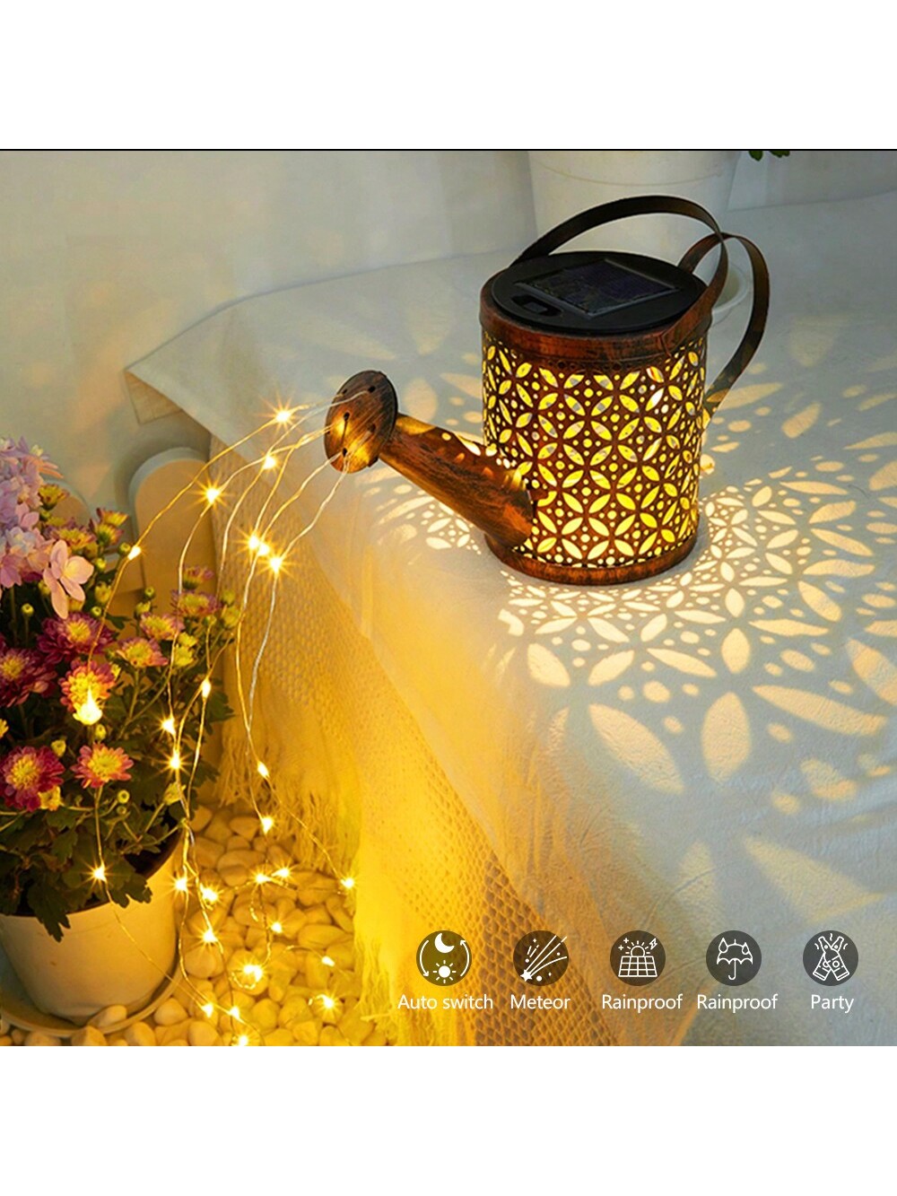 Solar Watering Can LED Light Hanging Waterfall Lamp Waterproof IP65 ...