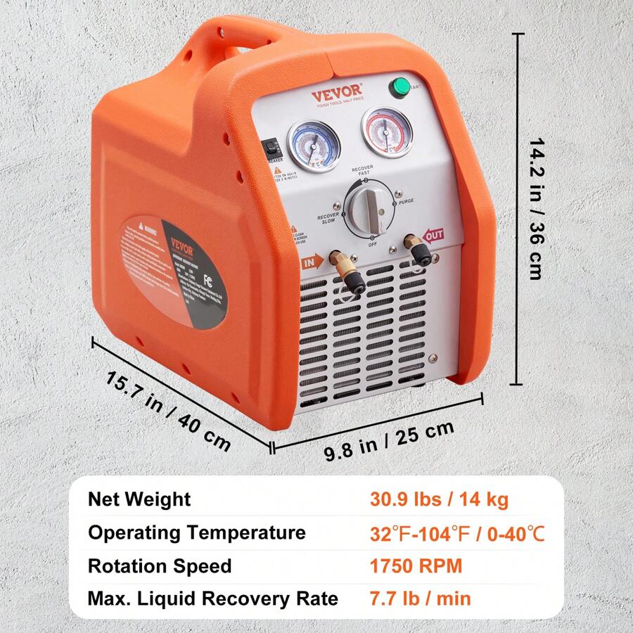 VEVOR Refrigerant Recovery Machine - Dual Cylinder Portable AC Recovery Machine With High ...
