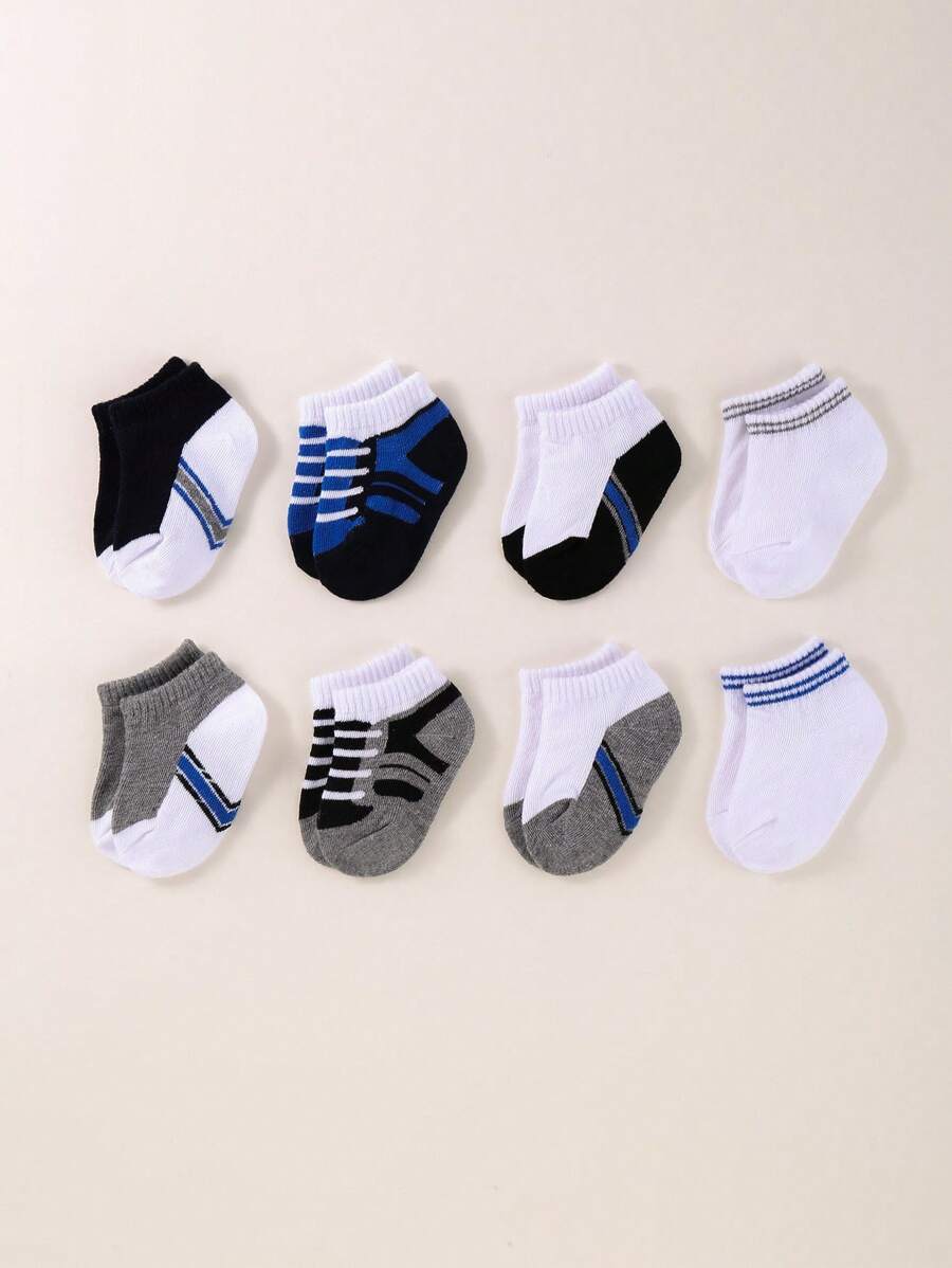 8 Pairs Of Baby Boy Socks Cute Shoe Pattern Toddler Boat Socks | SHEIN USA
