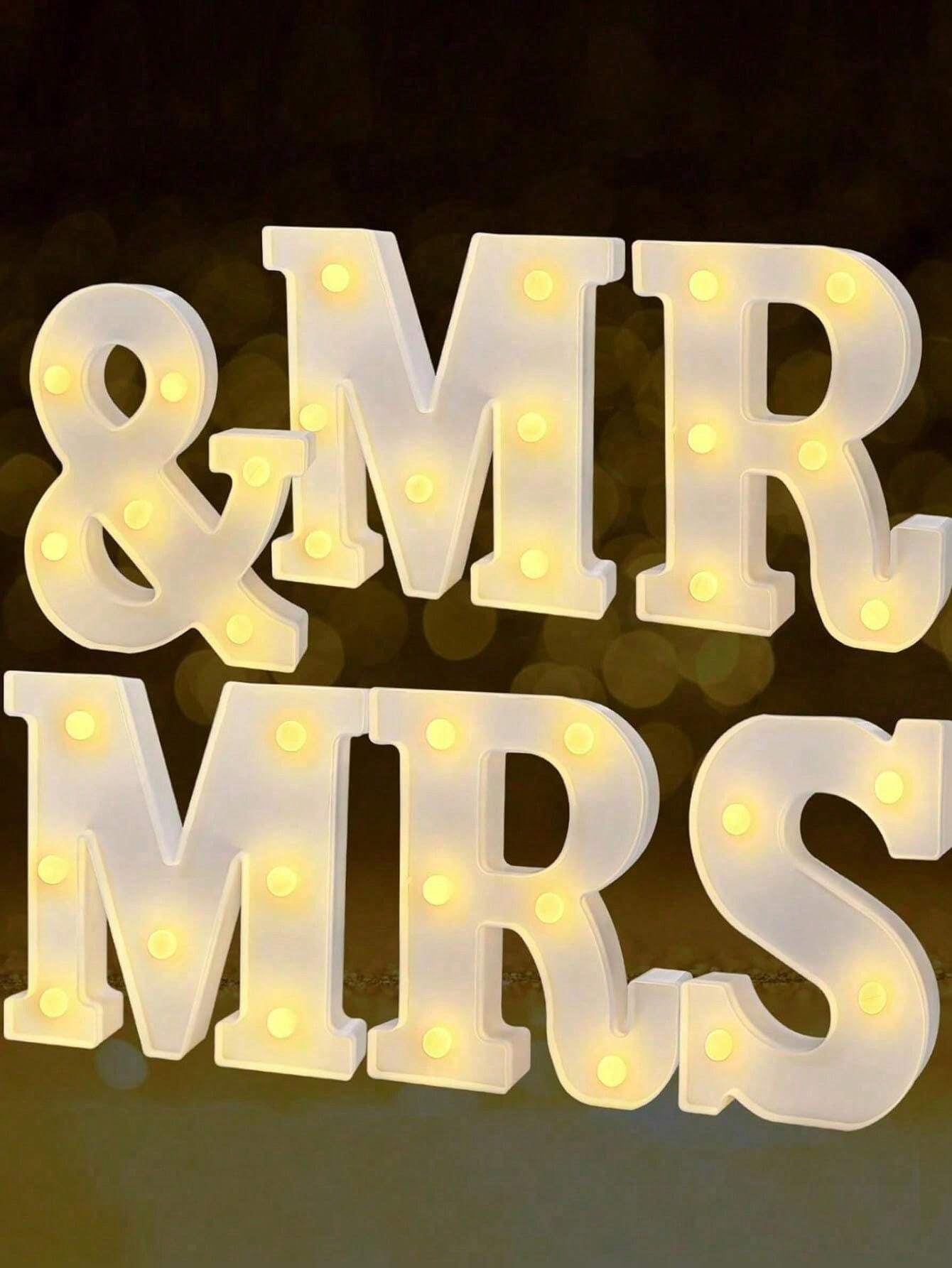 Mr & Mrs LED Warm White Luminous Letters, Shining Freestanding Mr & Mrs ...