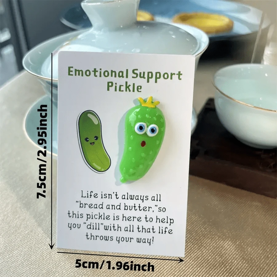 1pc Fun Pocket Hug Resin Cartoon Pickle Card - Emotional Support, Warm ...