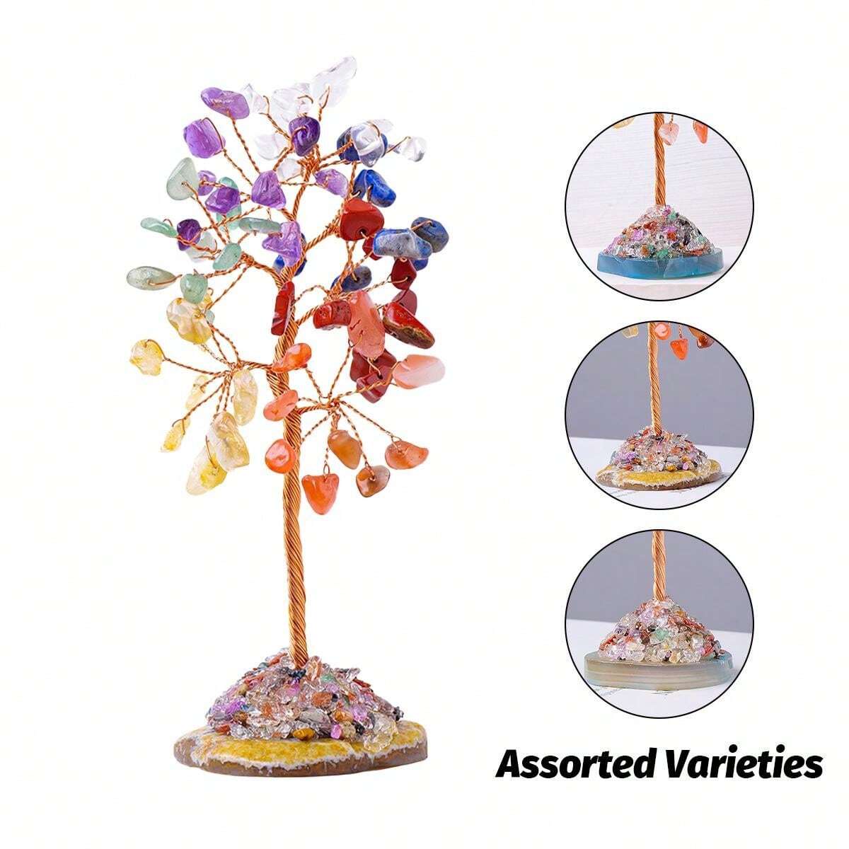 1PC Natural Crystal Lucky Tree Copper Wire Winding Colorful Gravel With ...