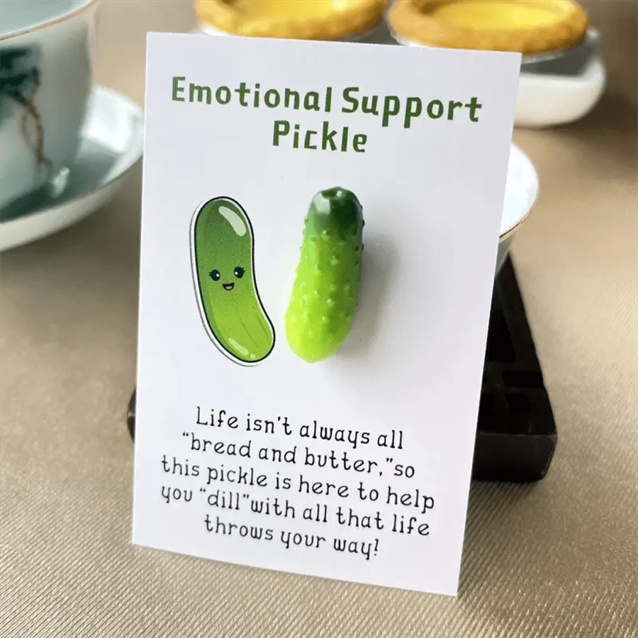 1pc Fun Pocket Hug Resin Cartoon Pickle Card - Emotional Support, Warm ...