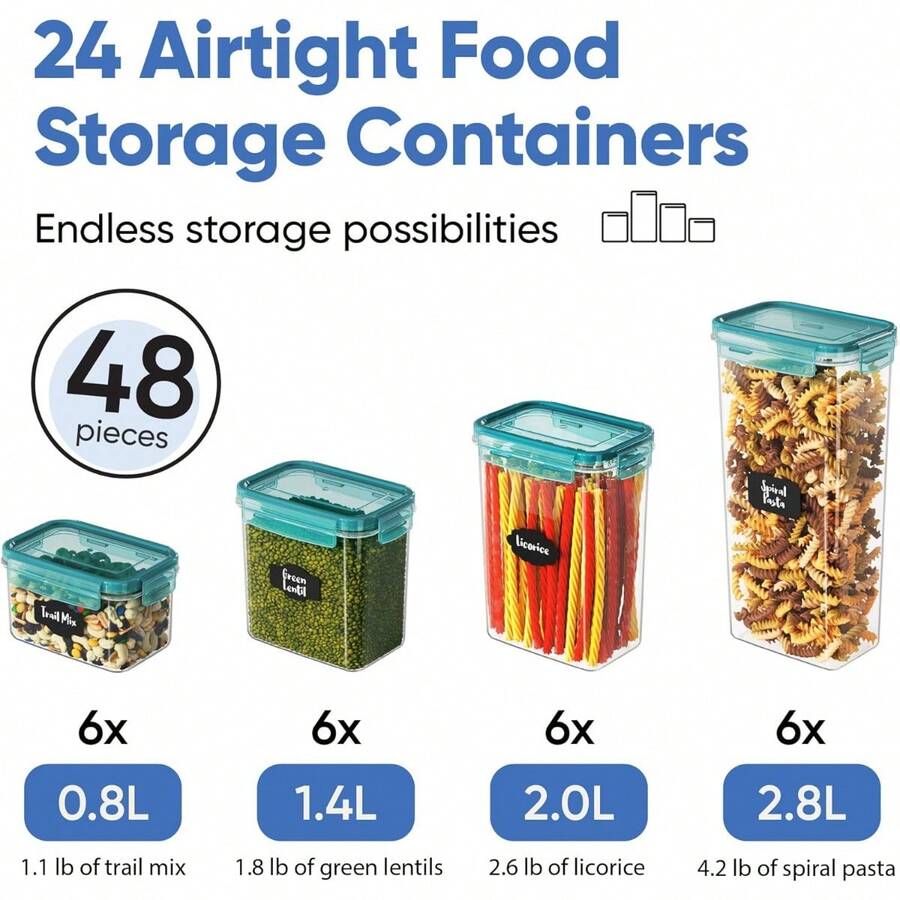 Airtight Food Storage Containers With Lids (24 Pack - Teal) For Kitchen ...