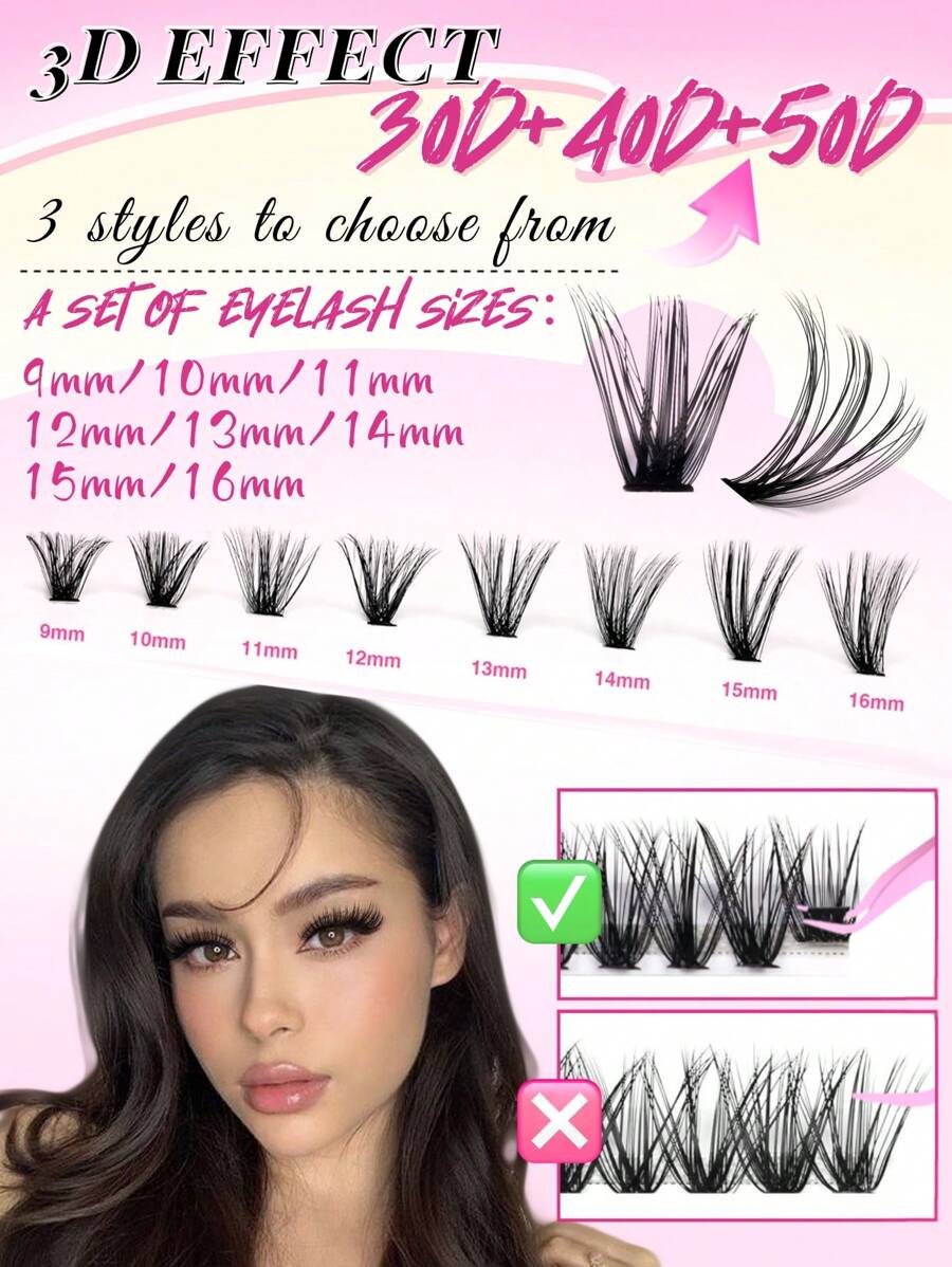 640PCS Individual Lash Clusters Large Capacity 30D+40D+50D D Curl 9 ...