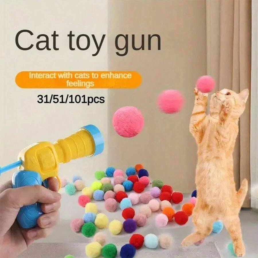 Interactive Cat Toy - Plush Ball Launcher, Includes Random Color Plush ...
