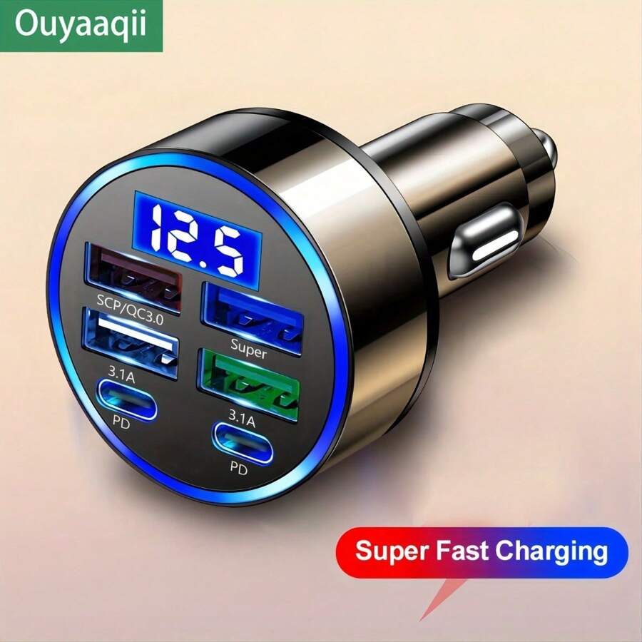 شاحن سيارة بشحن سريع Qc3 0، محول متعدد الوظائف للسيارة من 1 إلى 6 مع