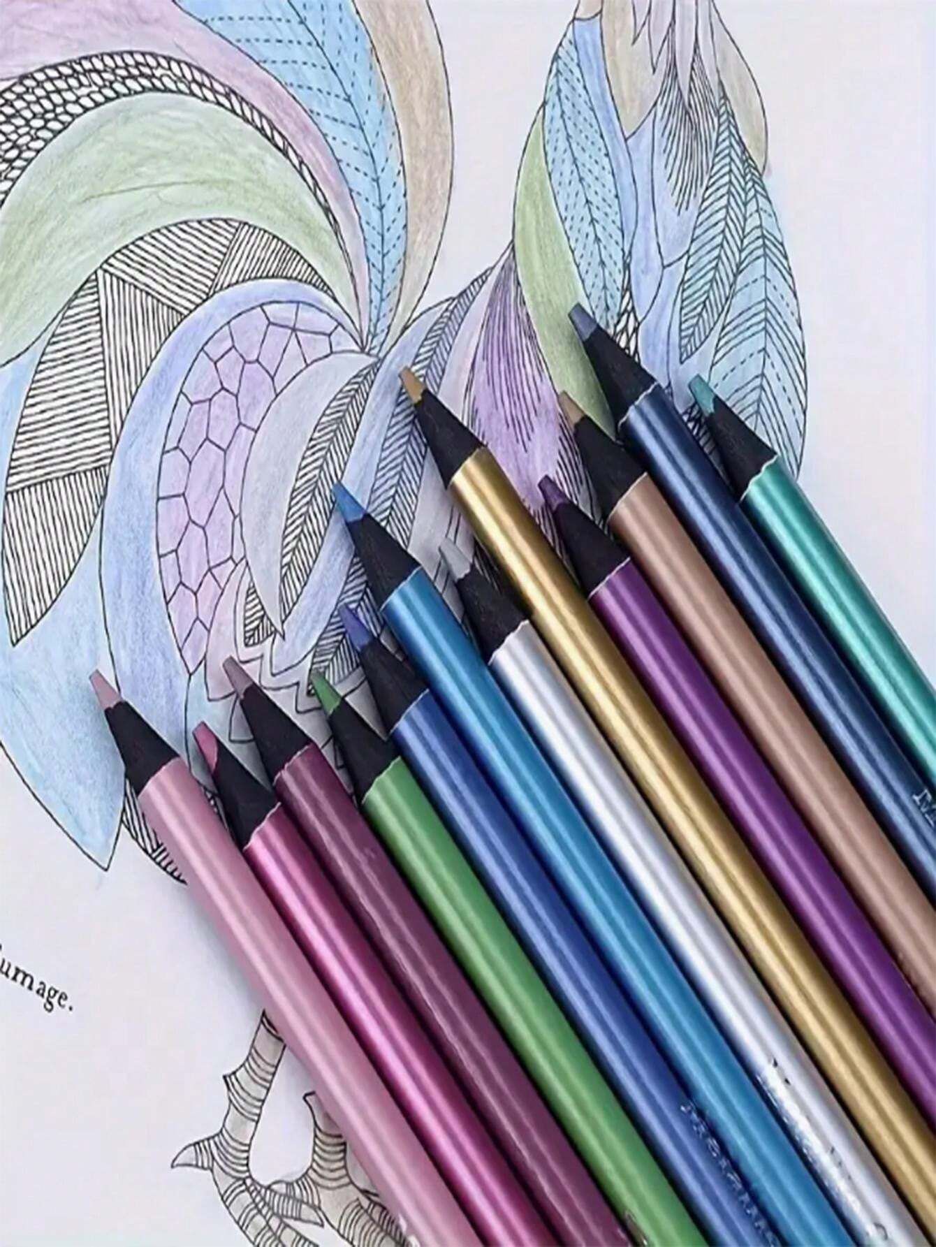 1 Caixa com 12 Lápis de Cor Metálicos de Alta Qualidade Solúveis em ...