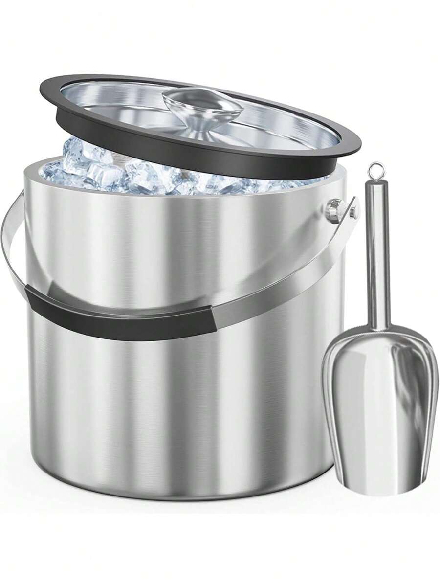 Balde de Gelo Térmico de Aço Inoxidável de 2,2L com Tampa e Concha ...