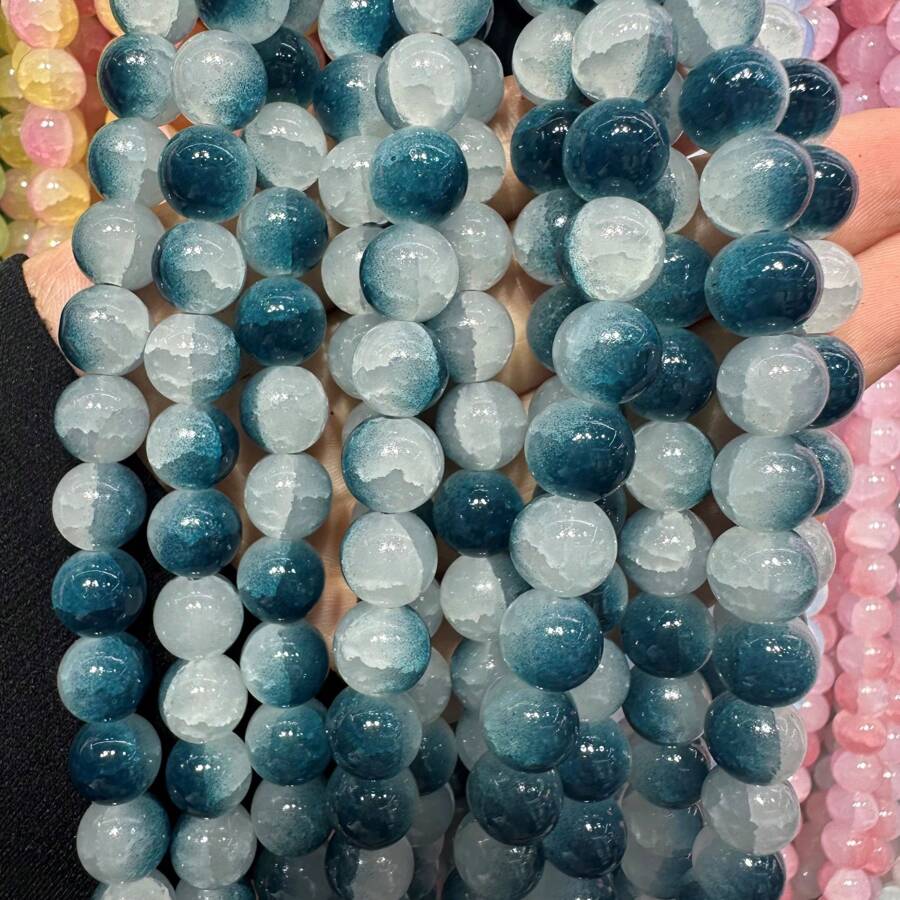 80pcs 10mm Dual-Color Cracked Design Jade Chipped Flake Glass Beads ...