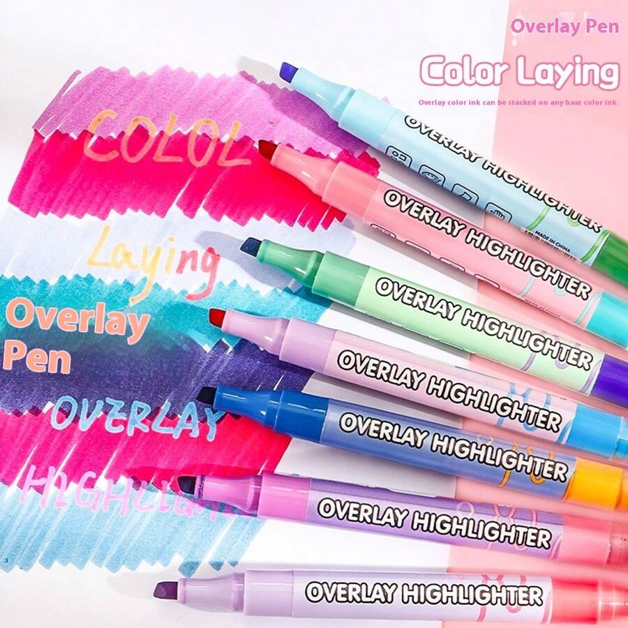 8-Color Fluorescent Highlighter Pens, Double-Ended Dual-Color ...