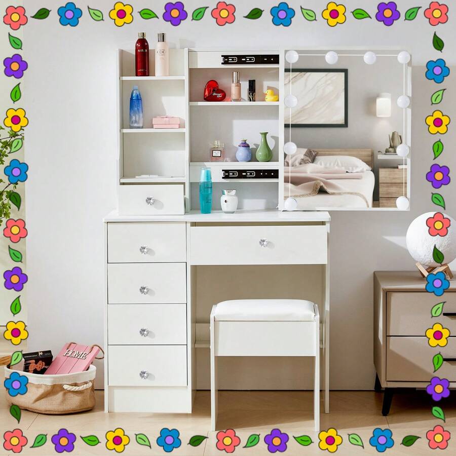 Makeup Vanity Desk Mirror And Lights-Brightness Adjustable, White ...