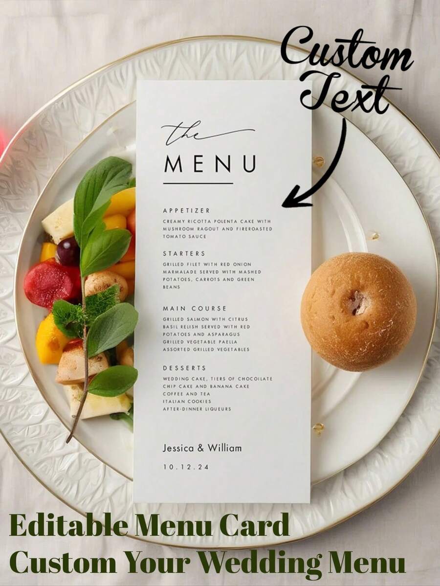 1pc/10pcs/20pcs Custom Elegant Minimal Wedding Menu - Modern Script ...