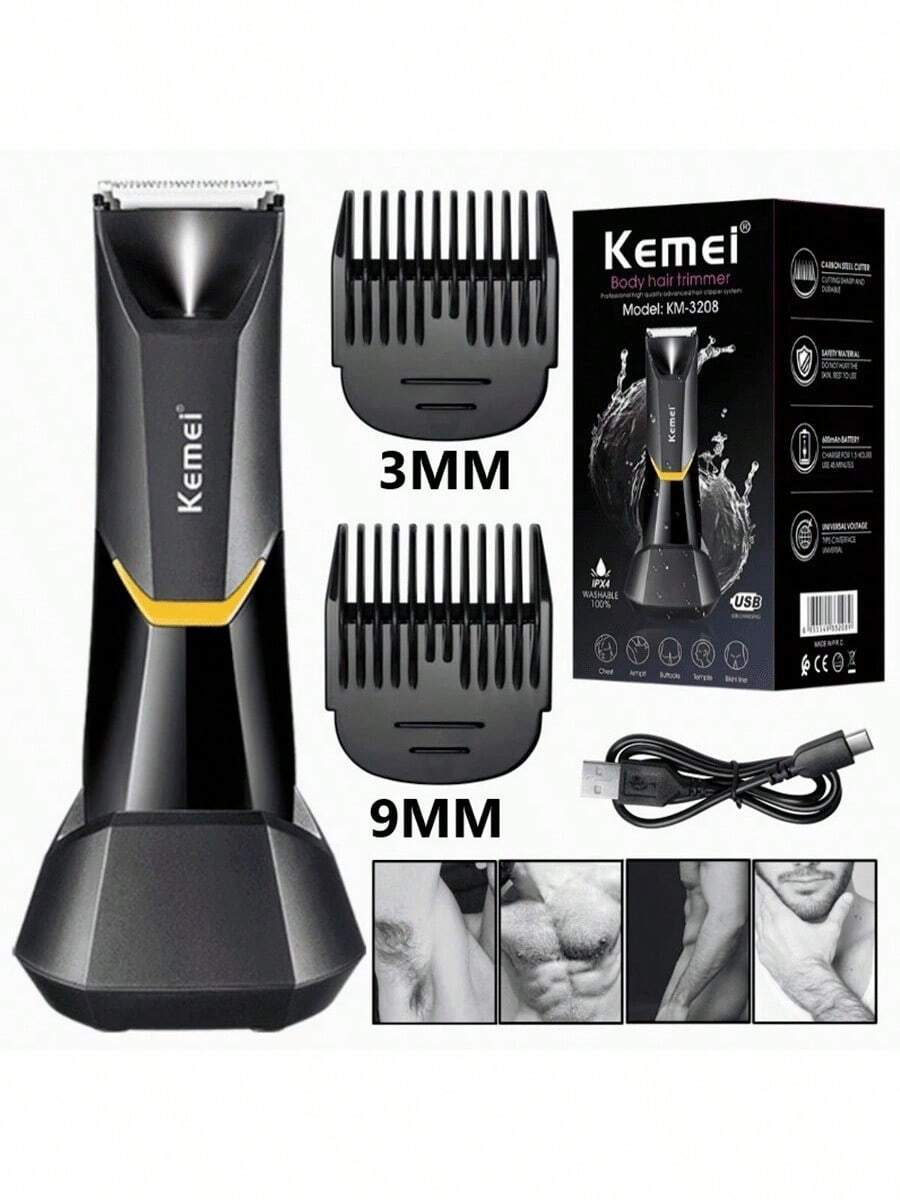 Kemei Hair Trimmer Km-3208 Men's Full Body Shaver Usb Waterproof Hair Clipper For Head Armpit ...