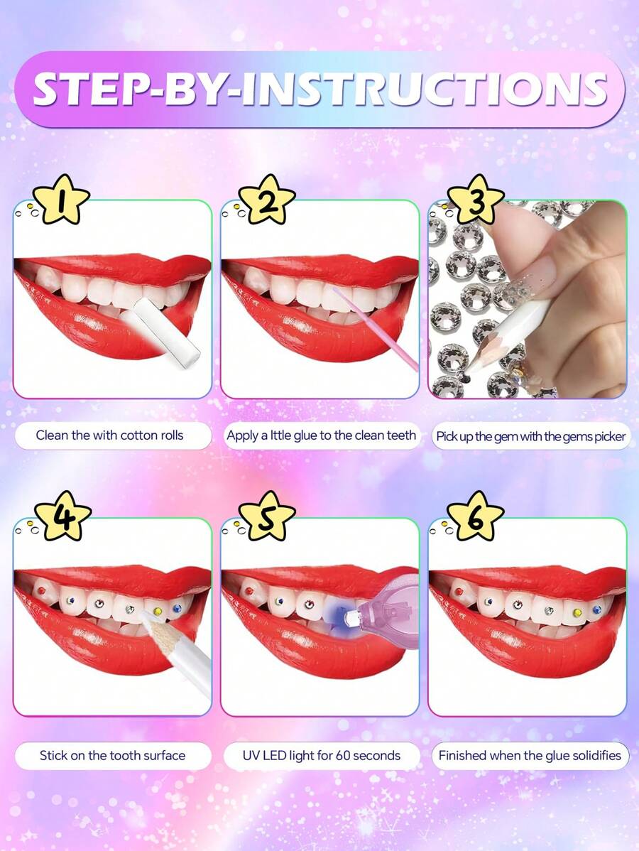 Tooth Gem Kit DIY Teeth Crystals Jewelry Kit Fashionable Teeth Gems Kit ...