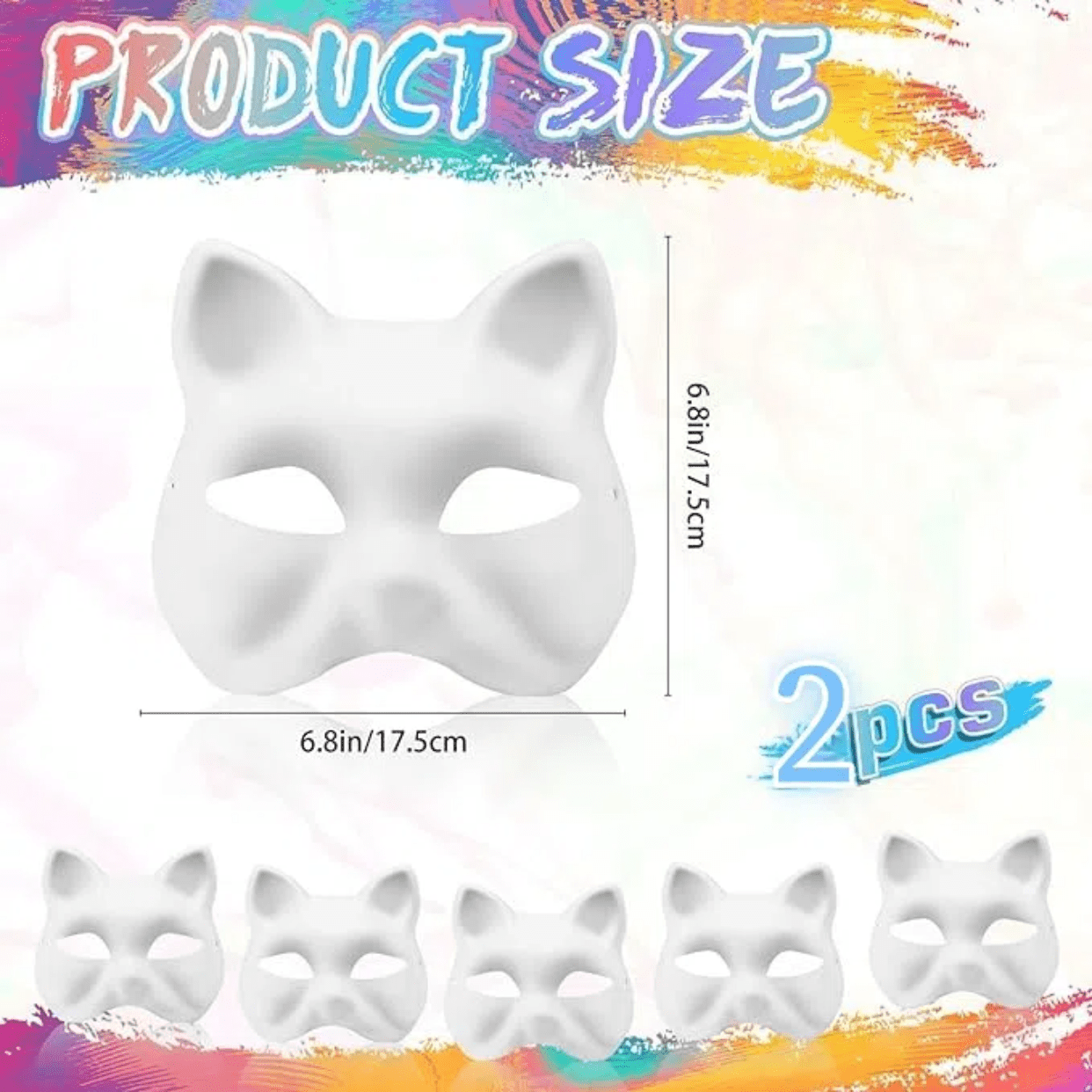 2 Pieces DIY White Cat Masks - Anime Themed Unpainted Mid-Face Animal ...
