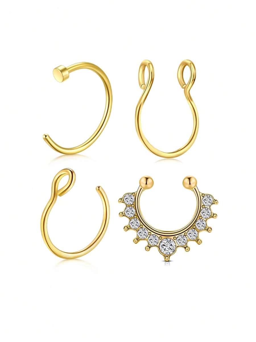 4pcs Fake Nose Ring Fake Septum Fake Nose Rings Fake Nose Hoop Fake