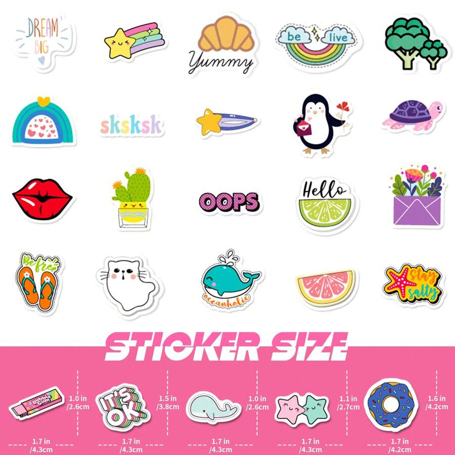 100Pcs Water Bottle Stickers, 4cm Cute Cartoon Animal Bulk Stickers For ...