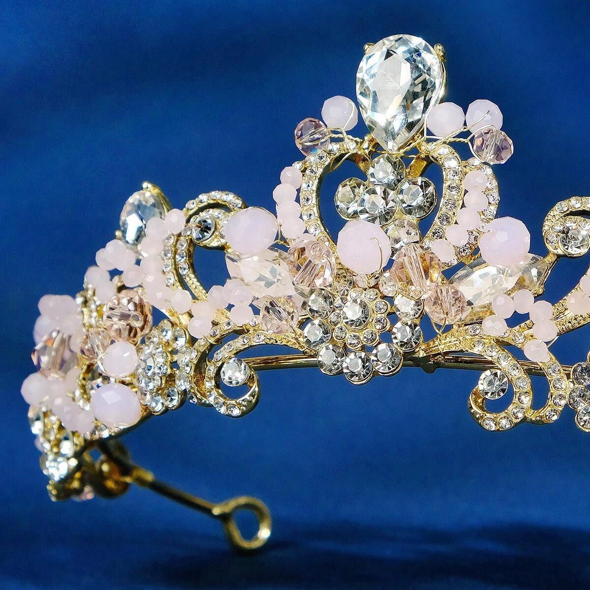 1 pieza La elegante y dulce corona de aleación de cristal rosa de ...