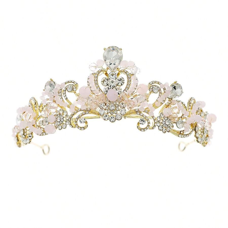 1 PC The Baroque Elegant And Sweet Pink Crystal Alloy Crown Is Suitable ...
