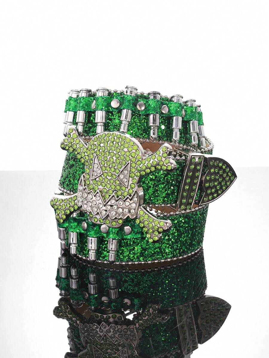 1pc Sequin Skull & Bullet Studded Punk Rock Style Belt For Men ...