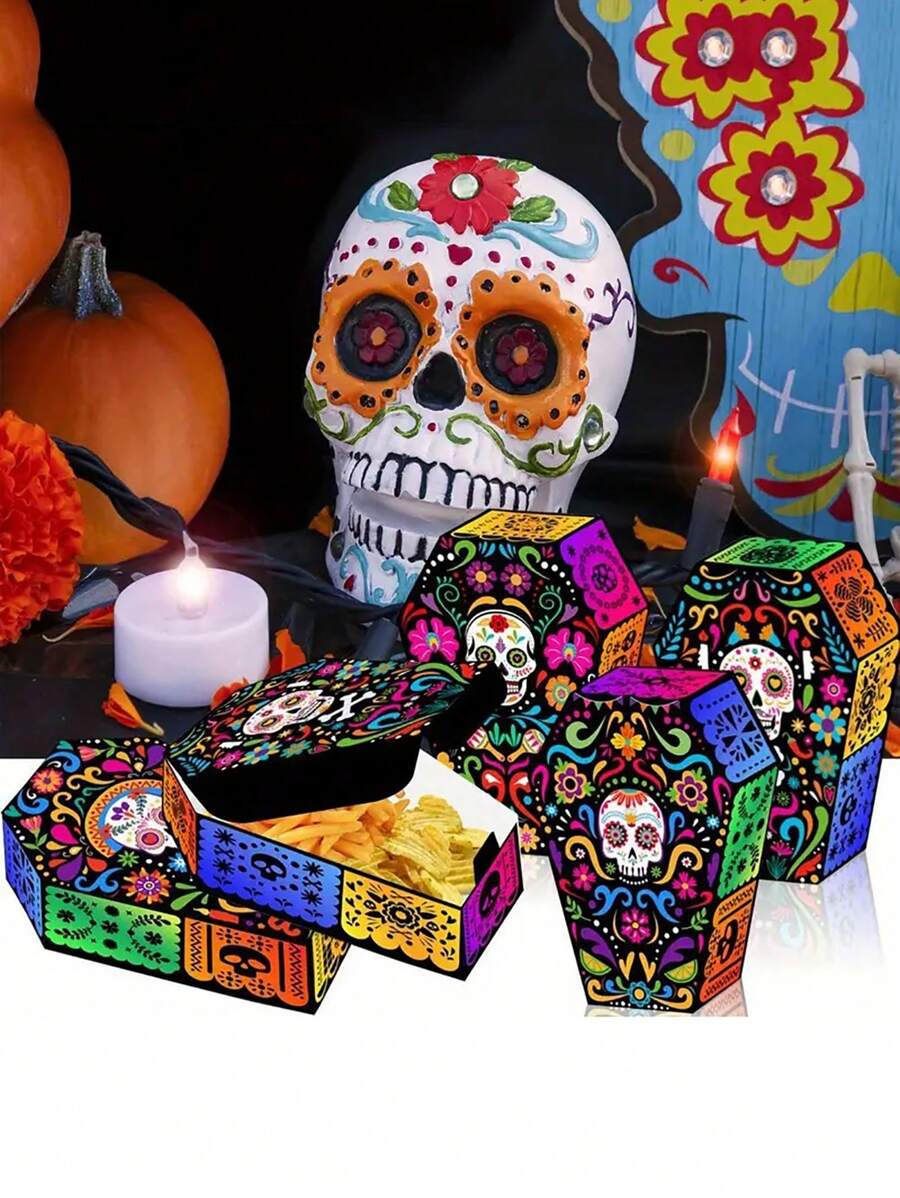 12 Random Style Halloween Candy Skull Themed Party Gift Boxes For The ...