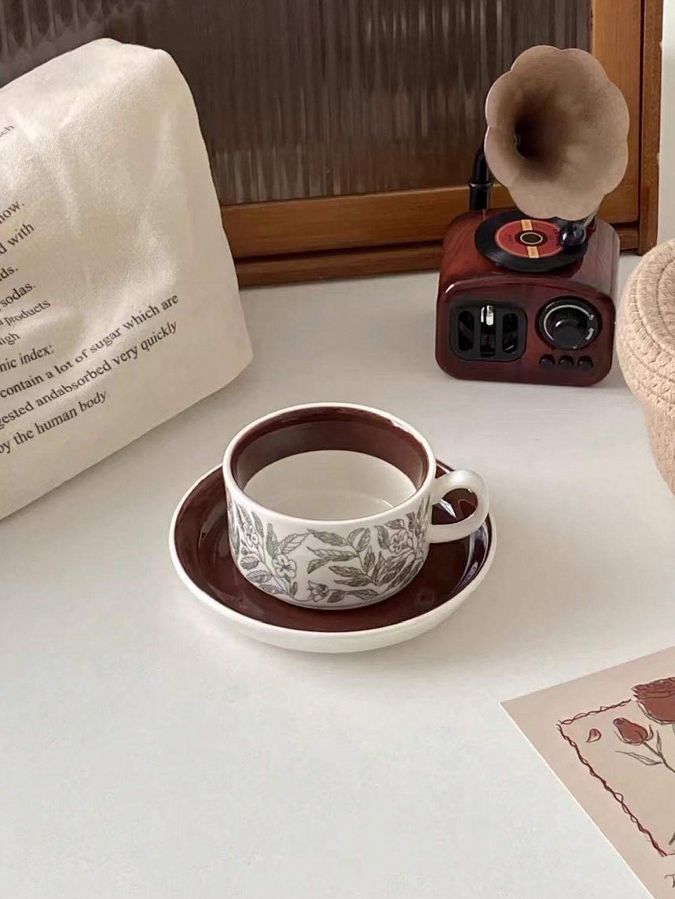 1pc Vintage Ceramic Coffee Cup & Saucer Set, Elegant High-End Design For Office, Afternoon Tea ...