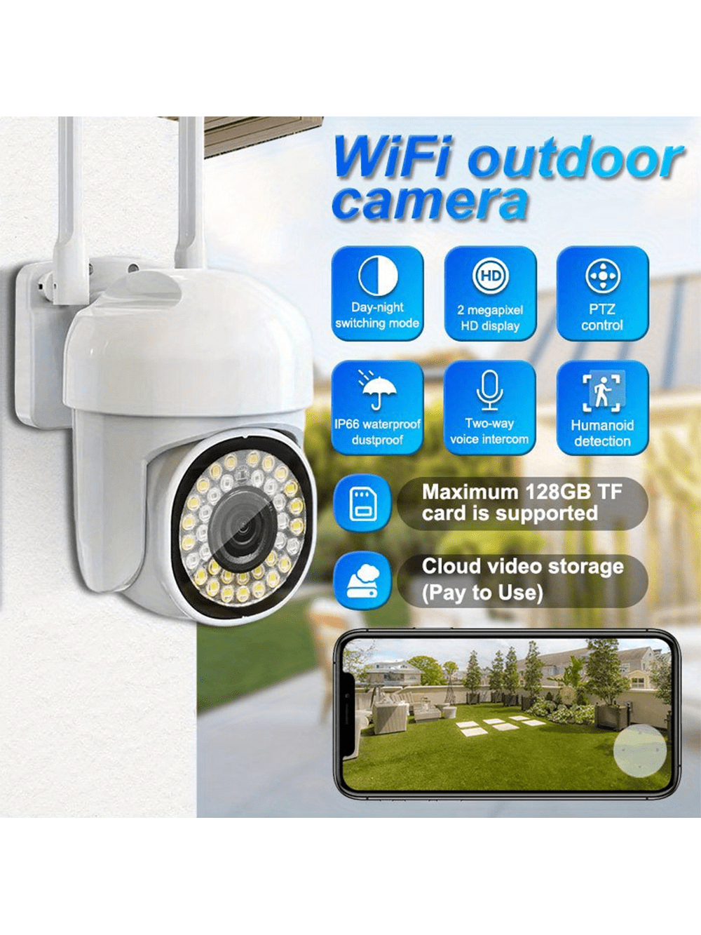 Teruhal 1 szt. 1080P bezprzewodowa kamera bezpieczeństwa, 2,4 GHz WiFi ...