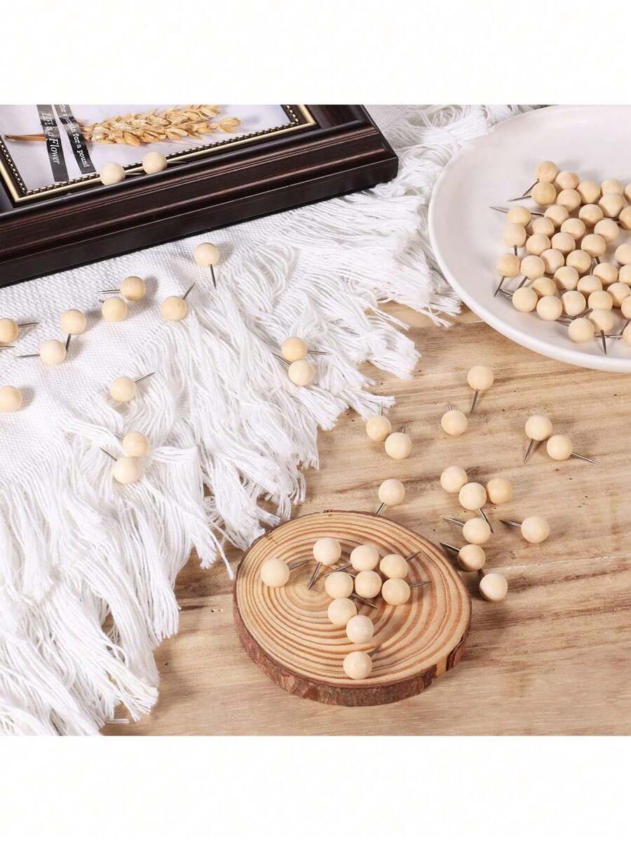 50 Pcs Round Wooden Thumbtack, For DIY Creative Decorative Drawing Cork ...