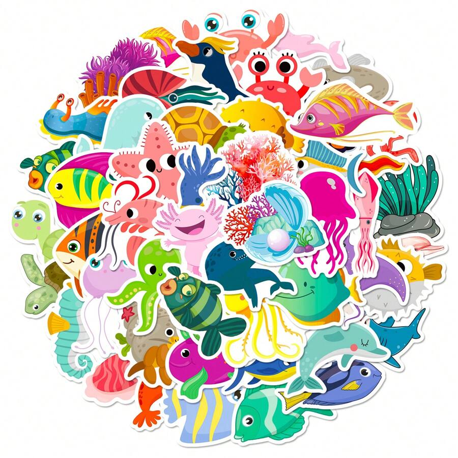 50pcs Ocean Stickers Bulk, Underwater World Series Cartoon Design ...