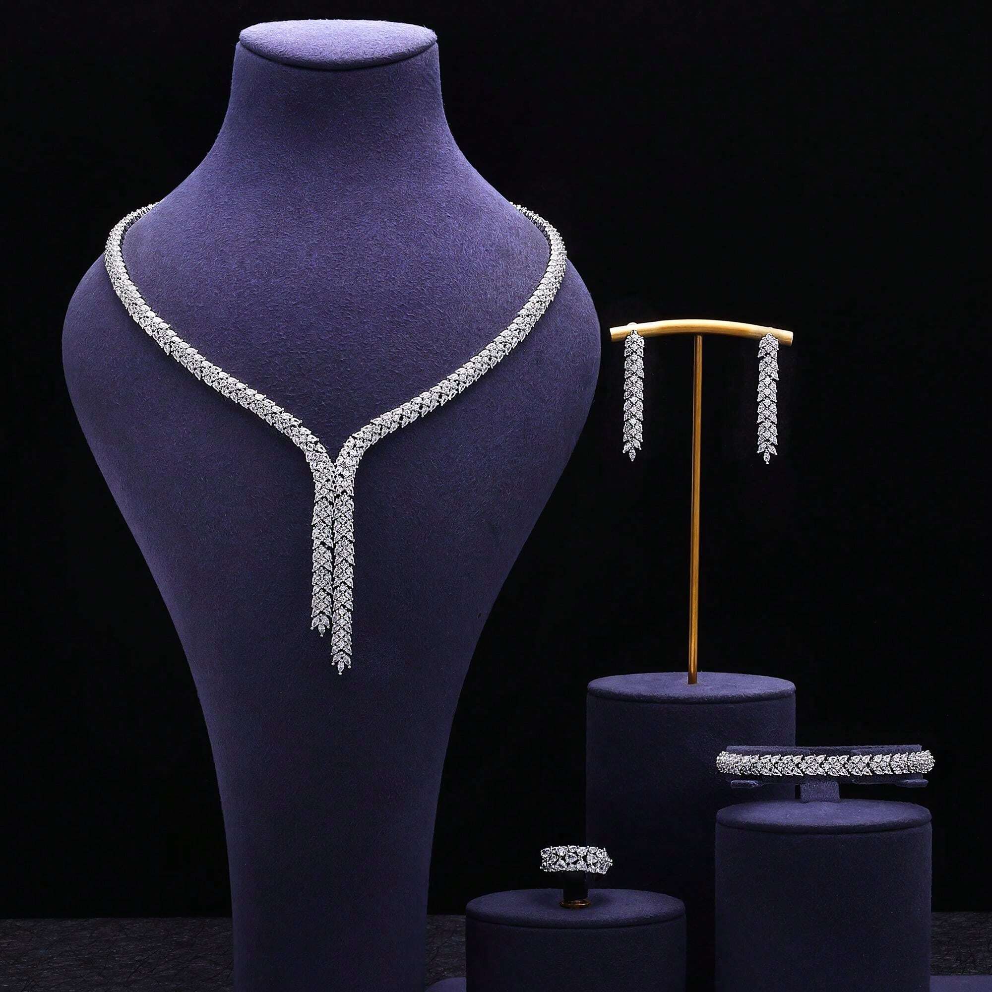 New 4-Piece Bride Zirconia Full Set Women's Party Jewelry Set Luxury ...
