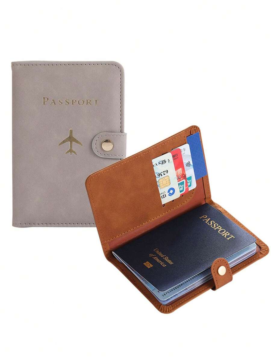 Multi-Card PU Passport Holder - Snap Closure, Faux Leather Lining ...