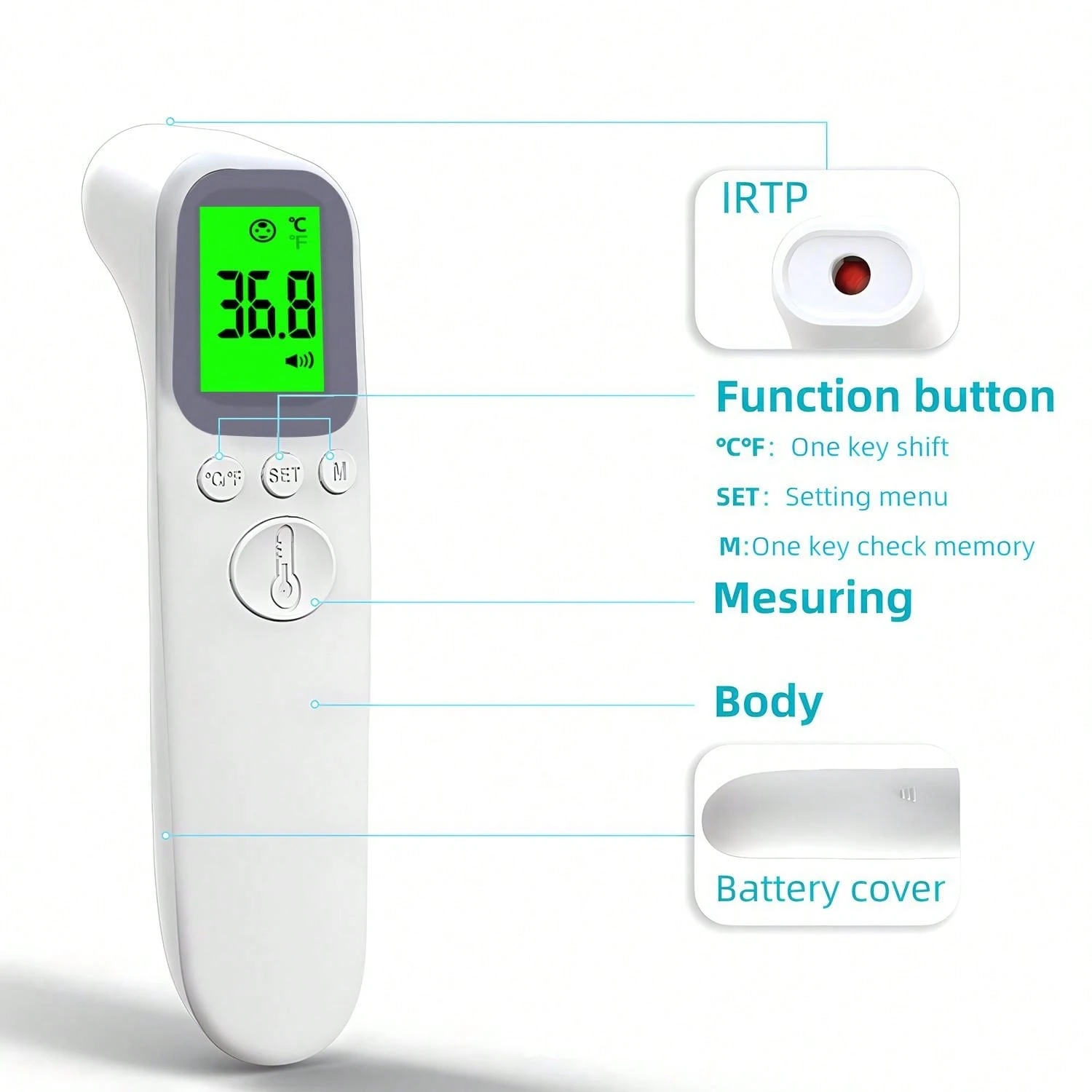 Mini Portable Forehead Digital Thermometer Non Contact Medical ...