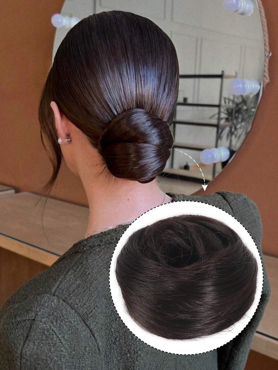 Elastic Rubber Band Fake Hair Bun Synthetic Straight Chignon Clip In On ...