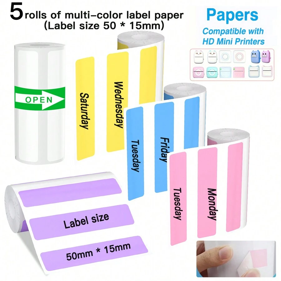 Color Label Paper Stickers, Portable Wireless Mini Printer Self ...