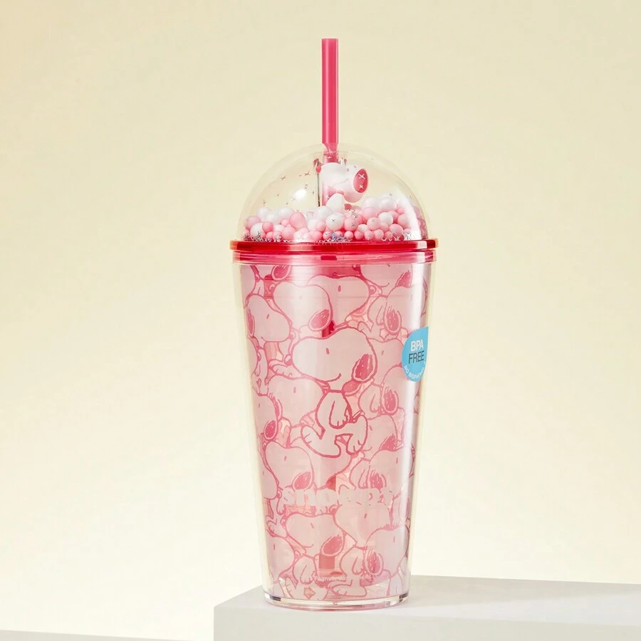 Miniso Snoopy Outdoor Water Plastic Cup With Straw 600mL – Bubblegum ...