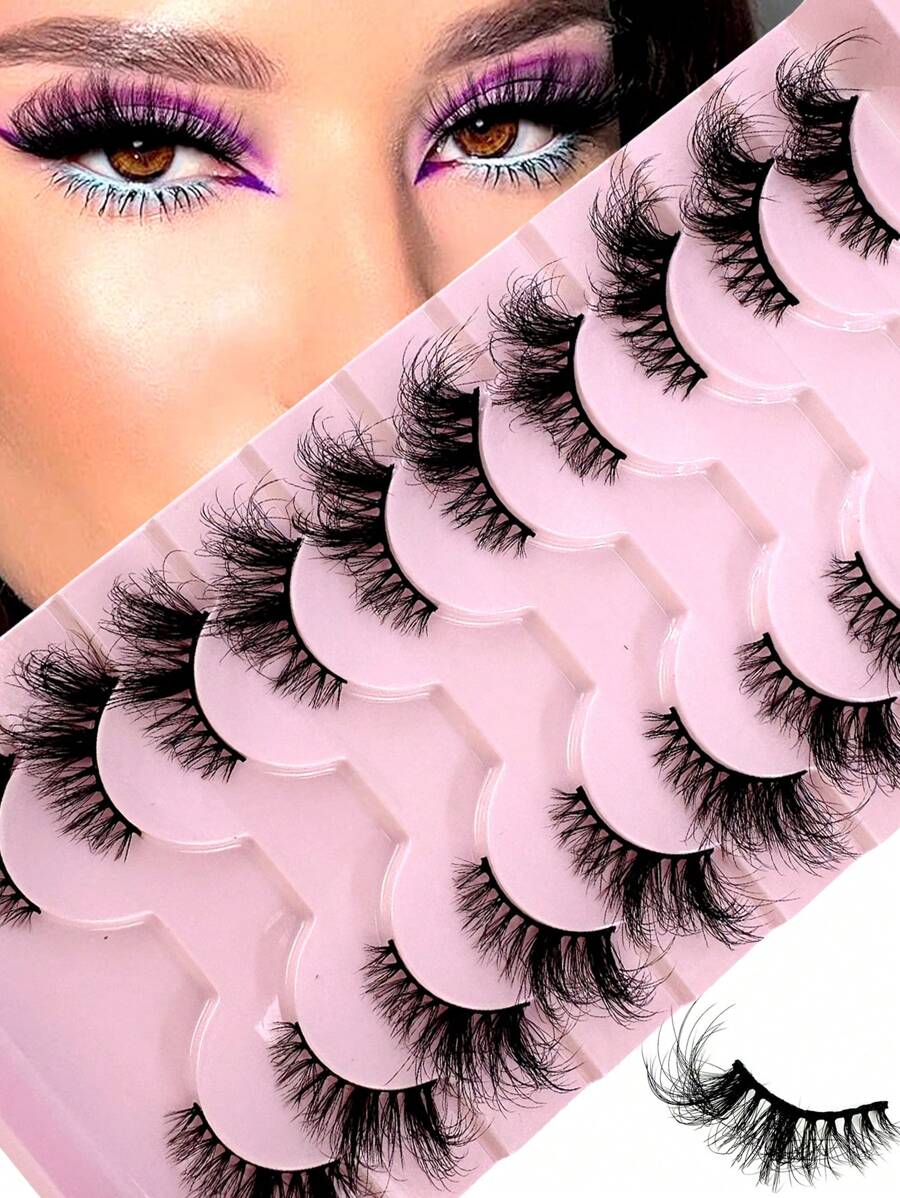 10 Pairs Makeup Eyelashes Half 3D Mink Lashes Fluffy Soft Wispy Natural ...