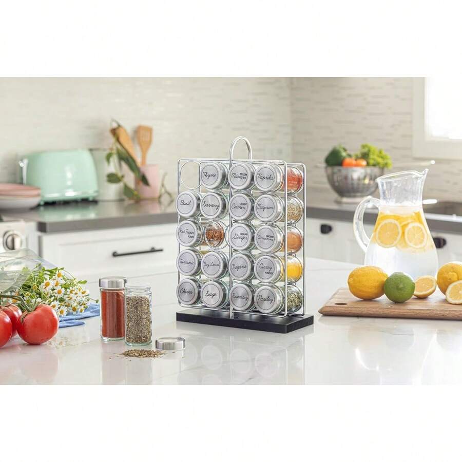 20 Jar Spice Rack Stainless Steel Filled With Spices - Standing Rack ...
