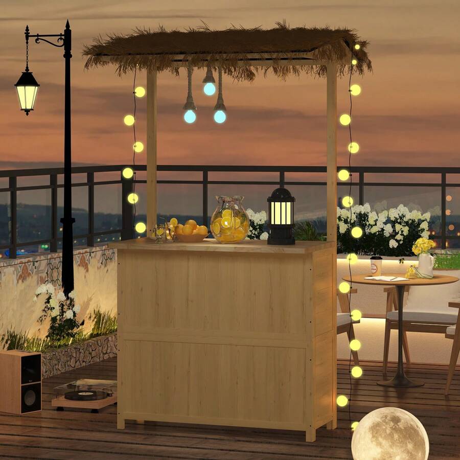 Tropical Thatched Roof Bar - Outdoor Tiki Hut Style Drink Station With ...