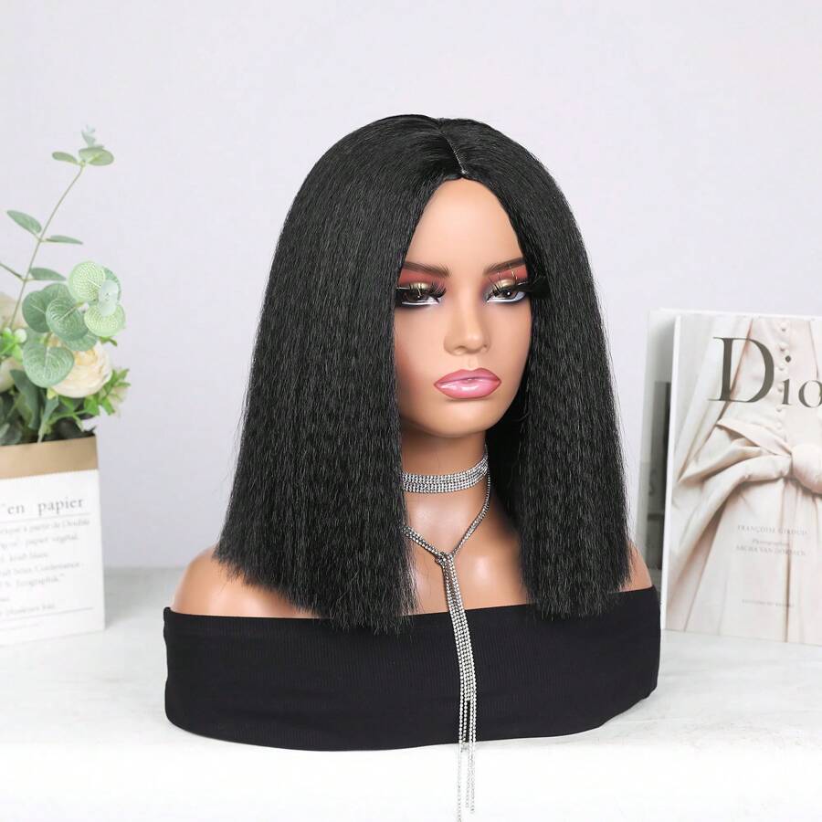 Perruque bob noire bouclée de 12 pouces, perruque bob lisse légère de 12 pouces de longueur d ...