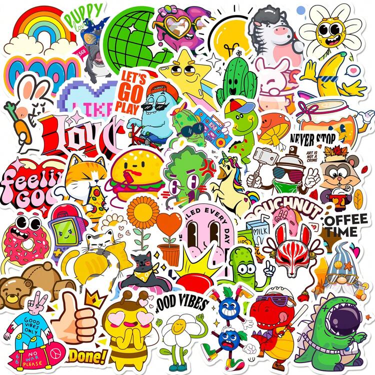50pcs Cartoon Sticker Set Cute Student Reward Stickers For School Supplies Luggage Laptop Water Bottle SHEIN Singapore