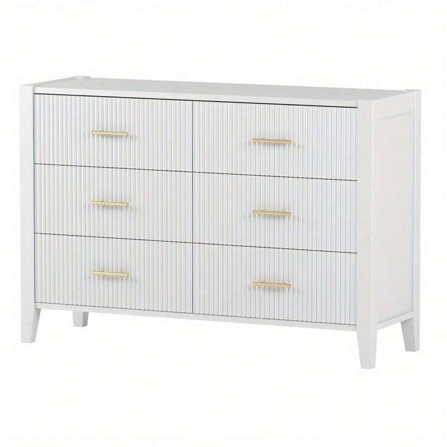 6 Drawer Dresser With Metal Handle For Bedroom, Storage Cabinet With ...