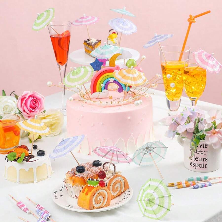 10Pack Cocktail Drink Umbrella Picks, Cupcake Toppers, Luau Parasols ...