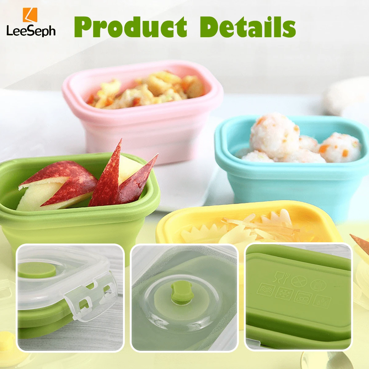 4 Packs Collapsible Silicone Food Storage Container Set, Leakproof ...