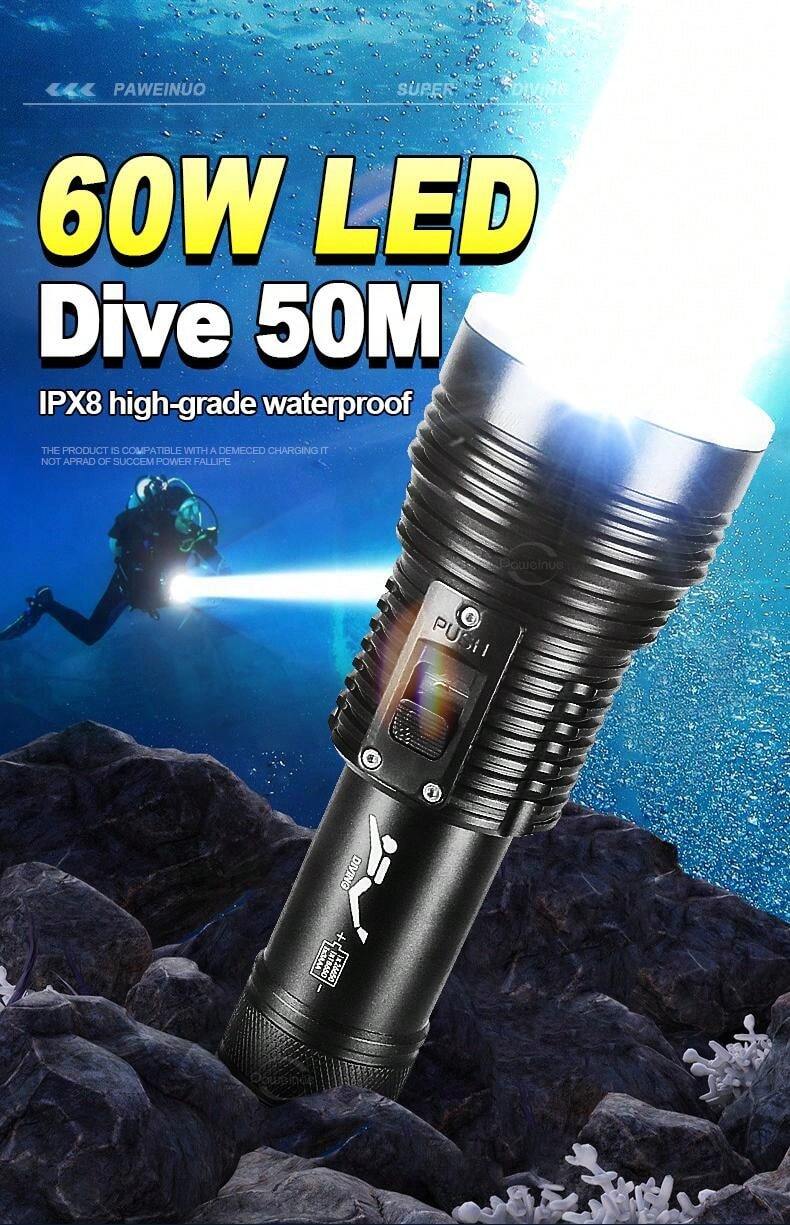 2024 Super Smart Diving LED-zaklamp Wit, geel en blauw 3 kleuren ...